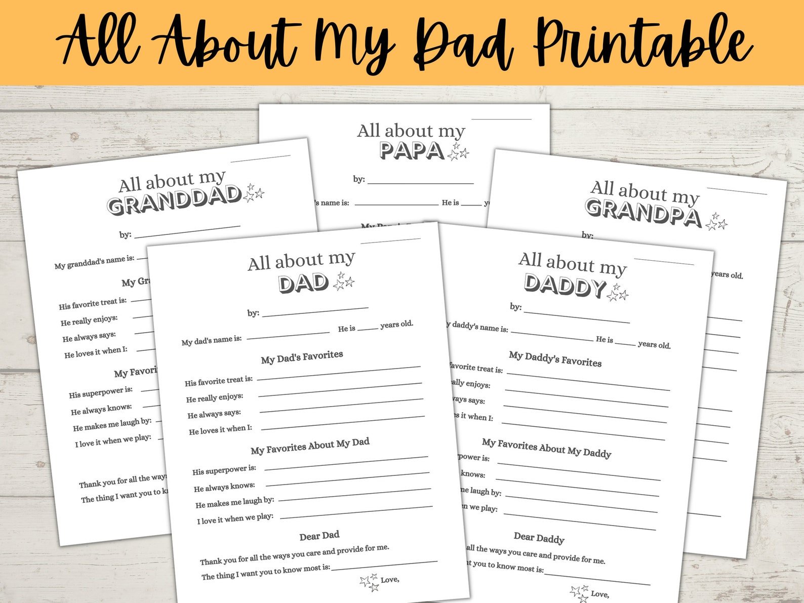 All About My Dad Printable, Father's Day Printable, All About My Daddy ...