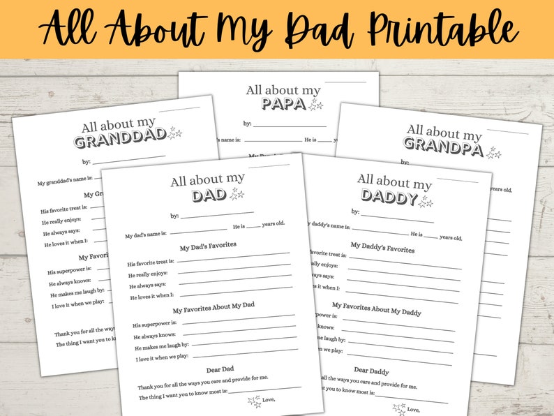 All About My Dad Printable, Father's Day Printable, All About My Daddy ...