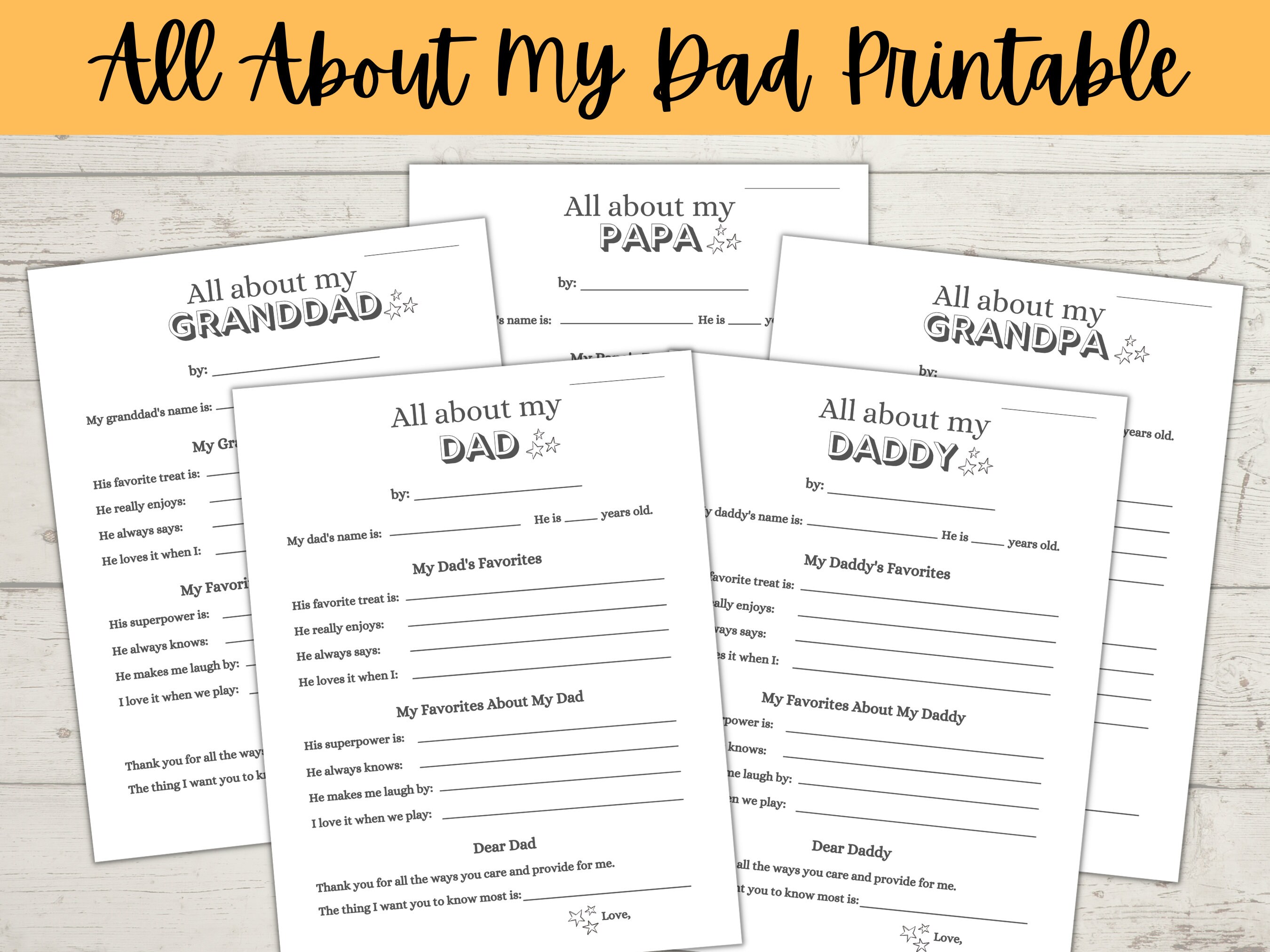 All About My Dad Printable, Father's Day Printable, All About My Daddy ...