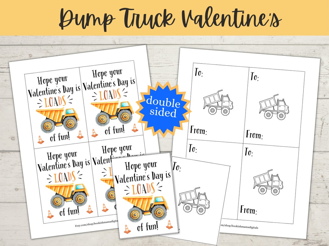 Dump Truck Valentines for Boys, Construction Truck Valentines, Non ...