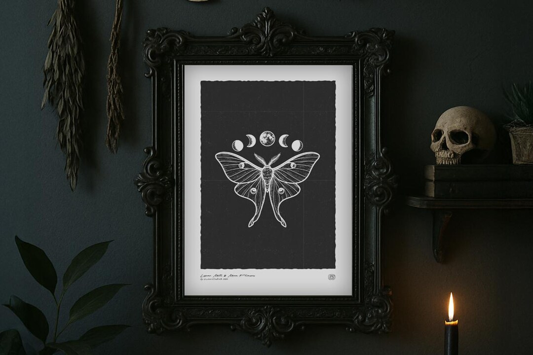 Lunar Moth & Moon Phases Gothic Art Print | Digital Download Poster ...