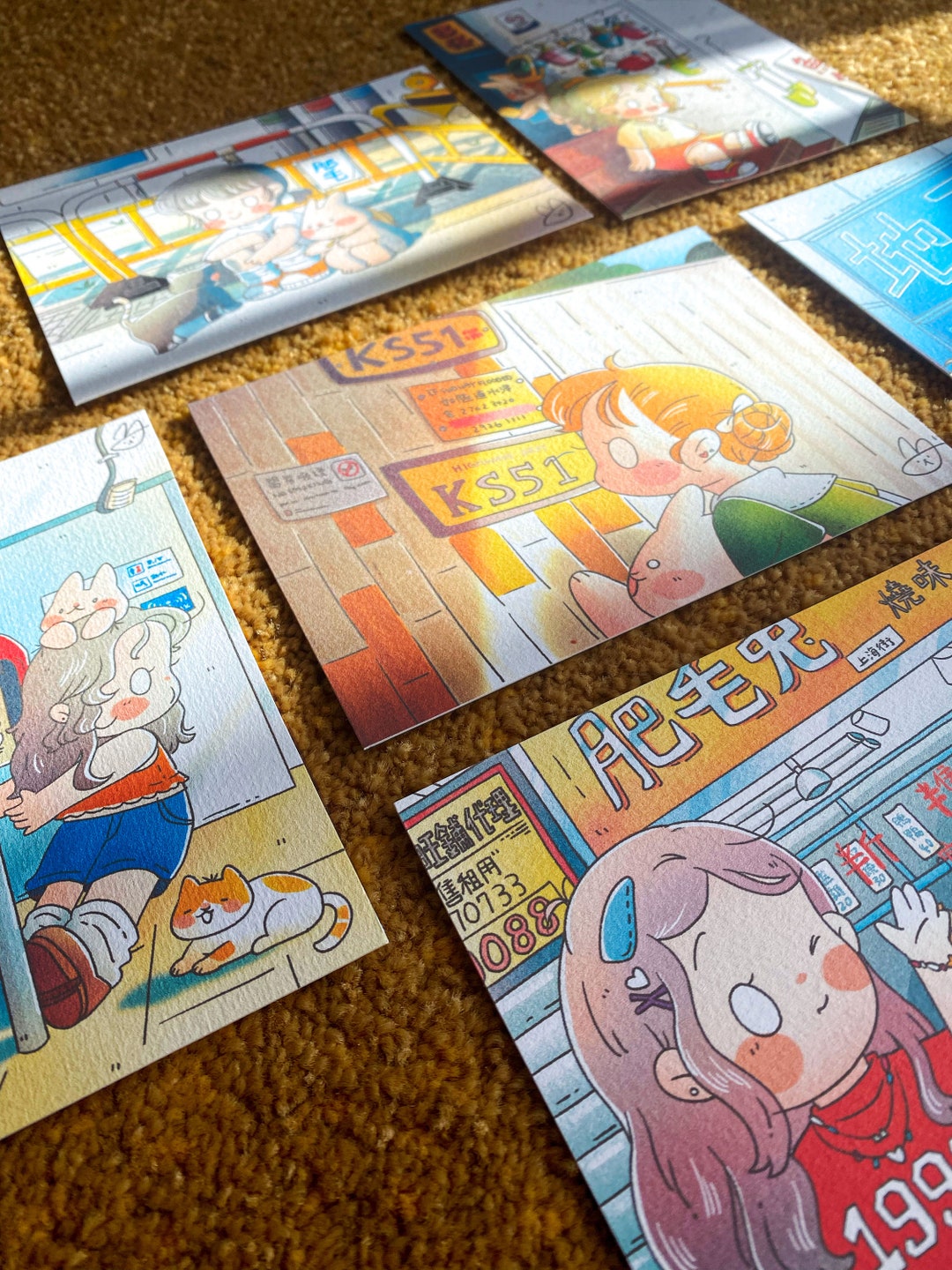 Postcard Set Illustration Cute Kawaii Greeting Card - Etsy