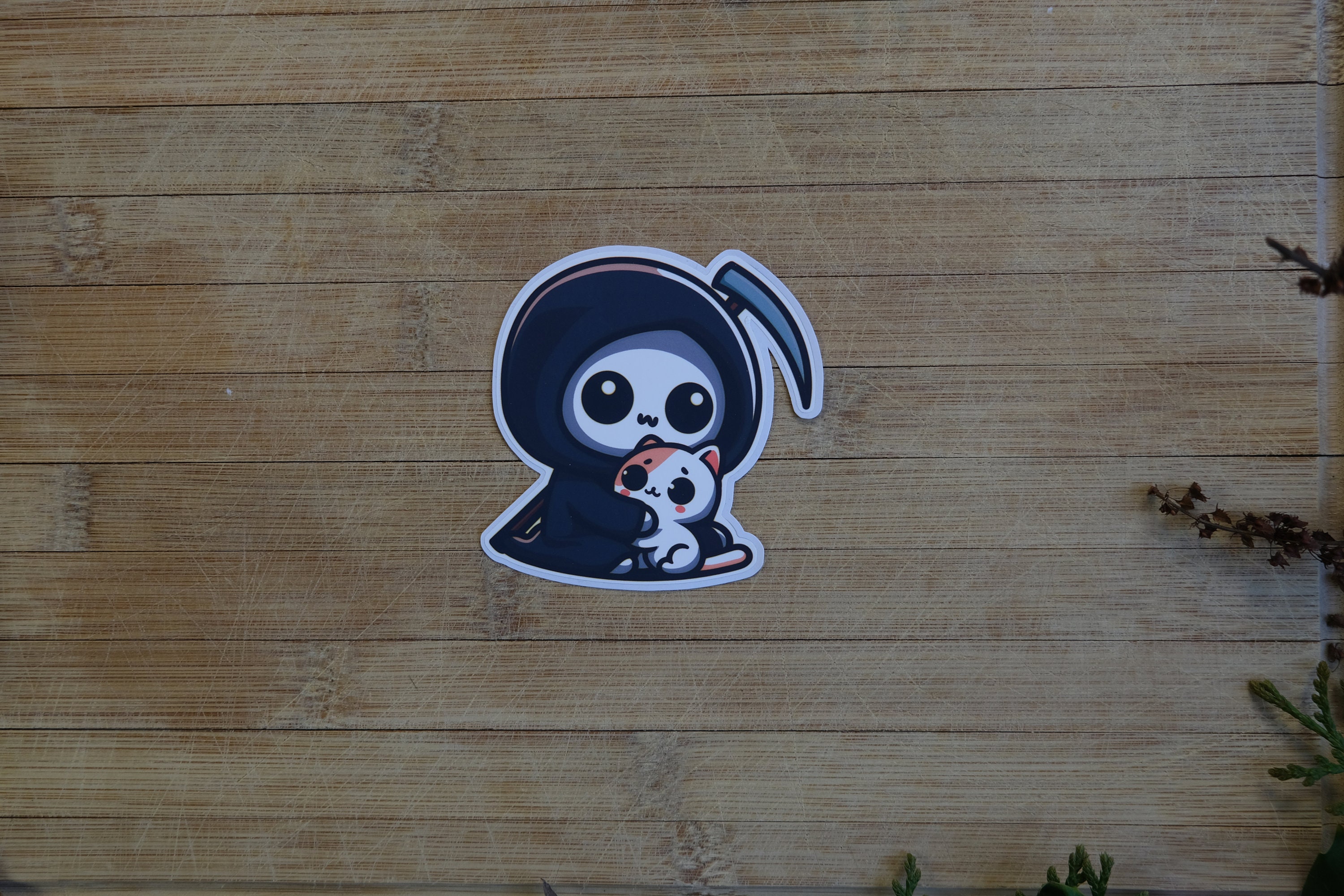 The Grim Reaper Cuddles Cat Stickers : Funny Halloween Cat Stickers for ...