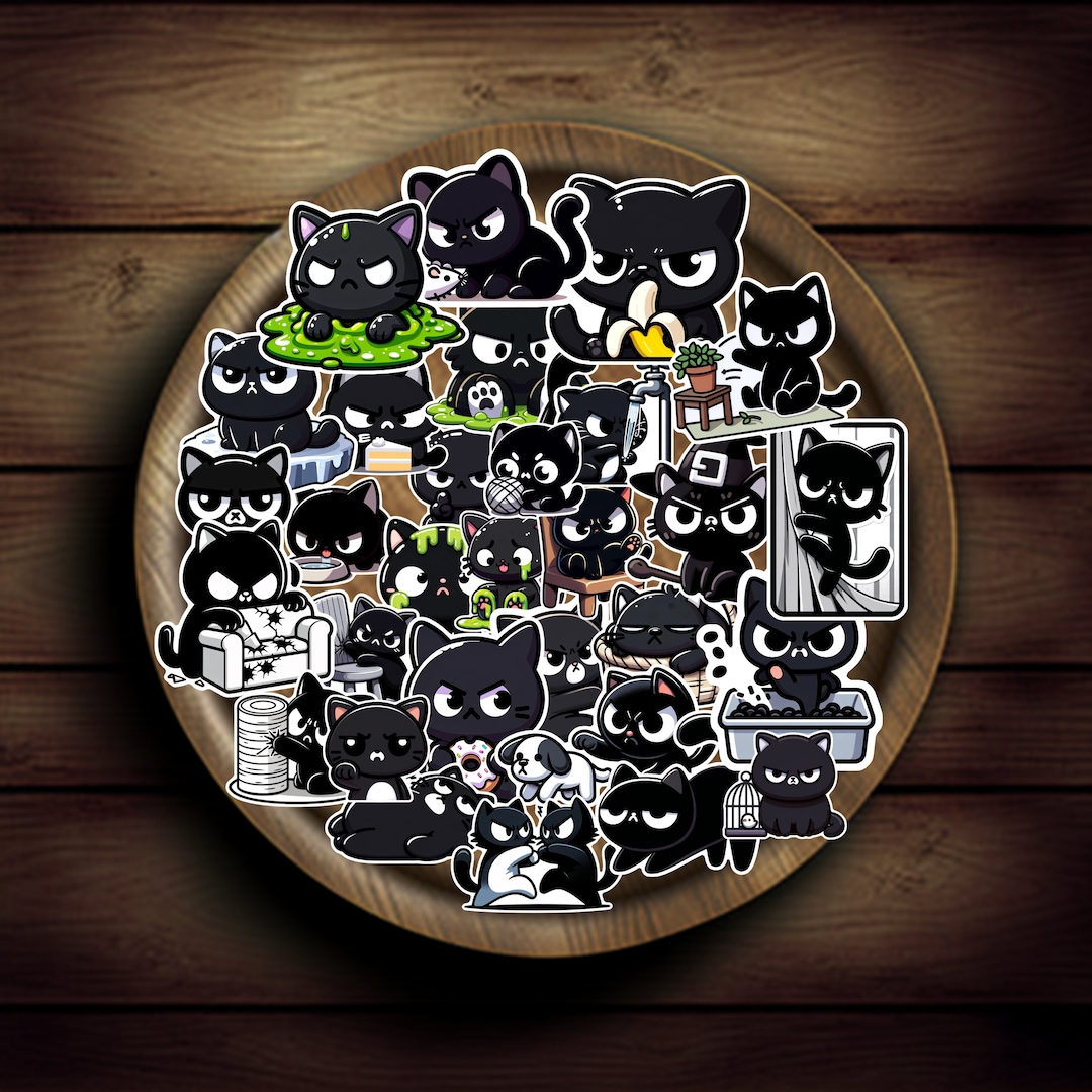 Schwarze Katzen Sticker Set 30 Stück Tier Aufkleber, Wasserfeste Vinyl ...