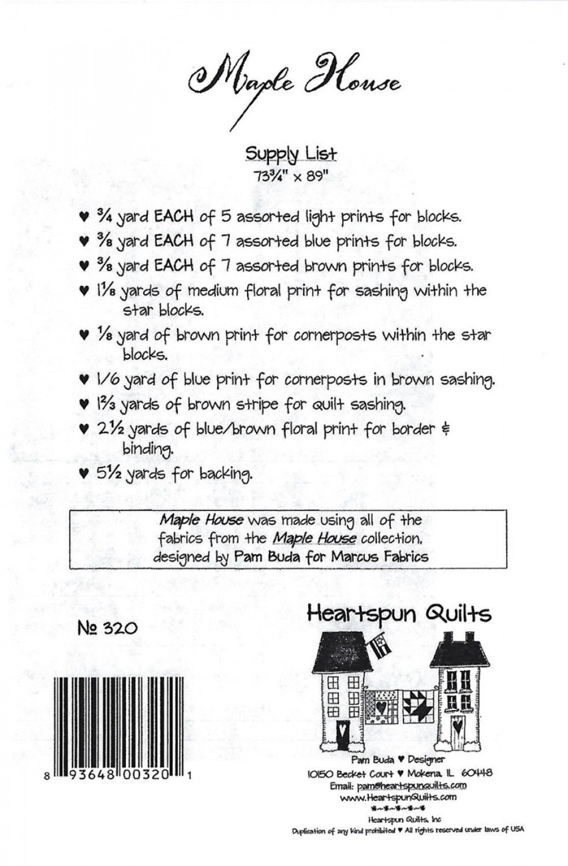 Maple House Quilt Pattern by Pam Buda of Heartspun Quilts; 73 3/4"x89 ...