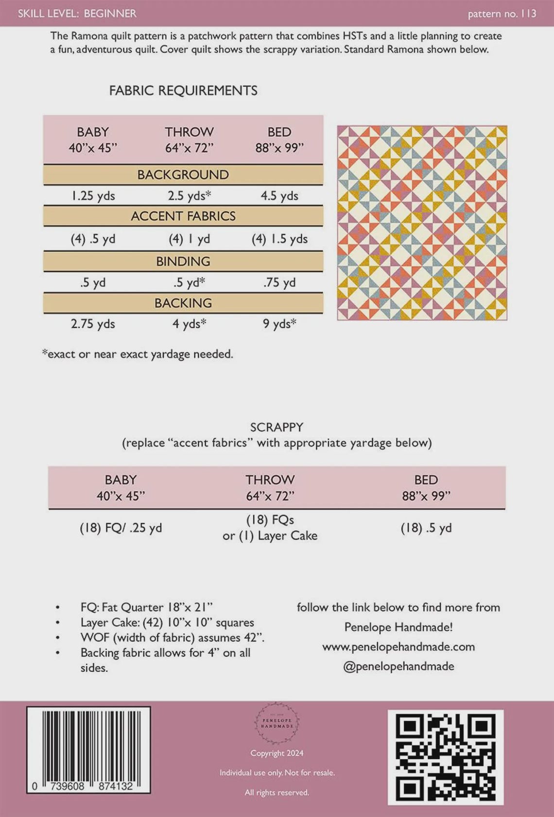 Ramona Quilt Pattern by Jennifer Jones - Pattern No 113 - Pattern in 3 ...