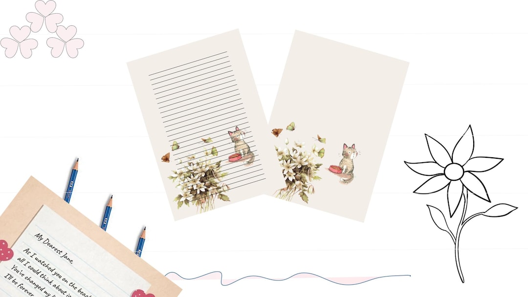 EDITABLE AND PRINTABLE Cat Flower Template, Stationery, Writing Paper ...