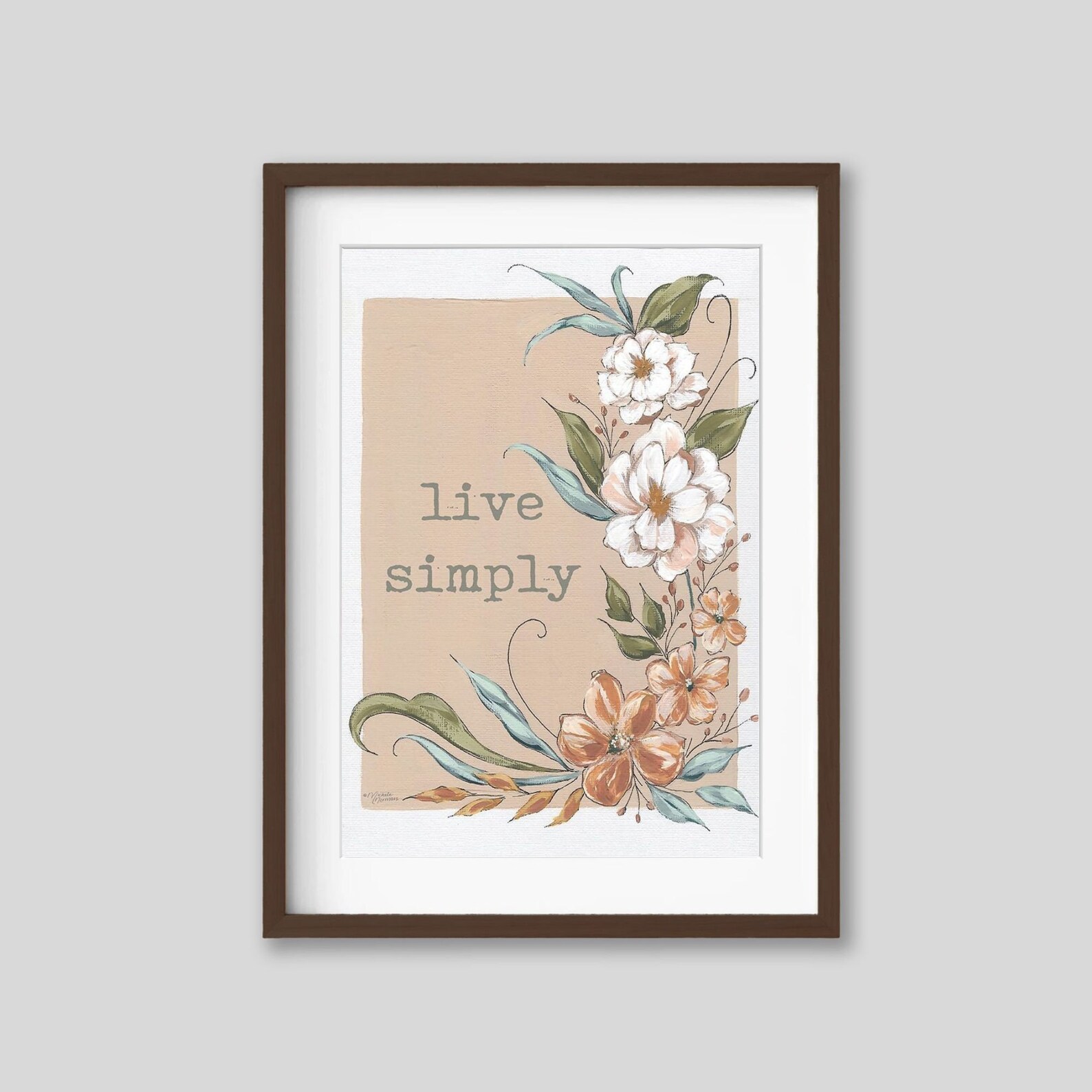Live Simply Flower Illustration Print, Kitchen Sign Wall Art, Family ...