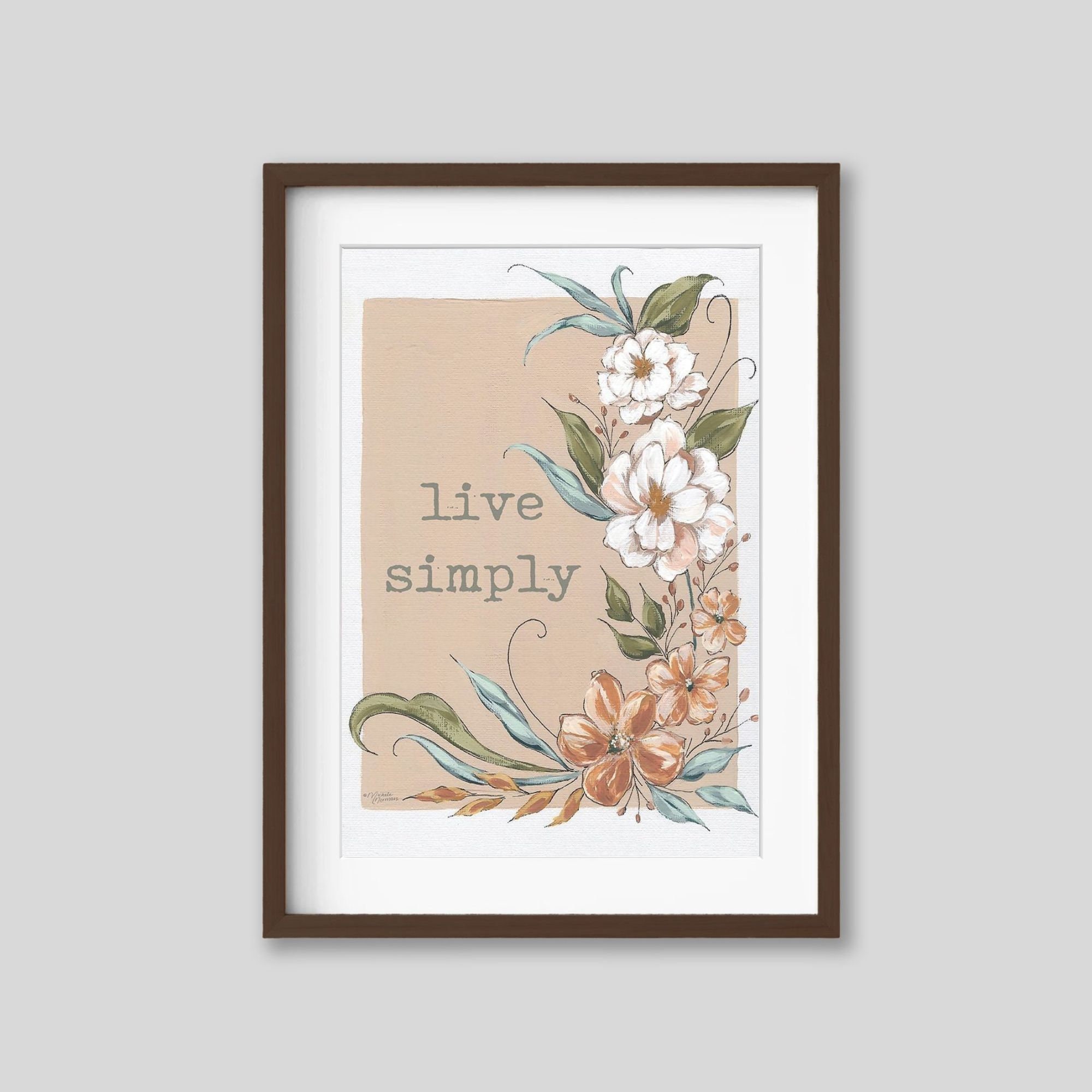 Live Simply Flower Illustration Print, Kitchen Sign Wall Art, Family ...