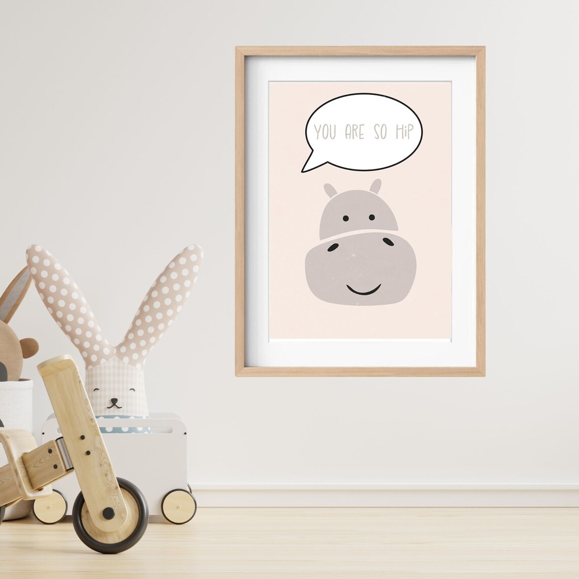 Hip Hippo Art Print: Pale Pink Nursery Wall Decor - Etsy
