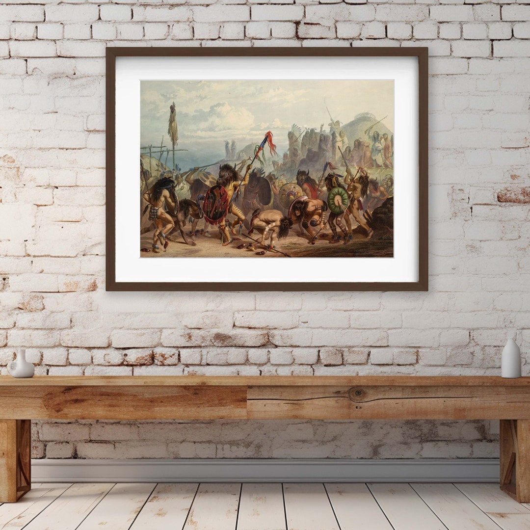 Native American Mandan Indians Tribal Bison Dance Painting Print, Old ...