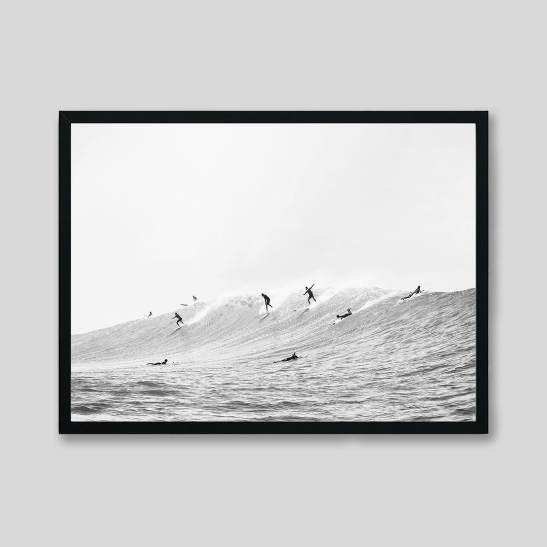 Surfs up Black and White Surfer Photography Art Print, Ocean Waves ...