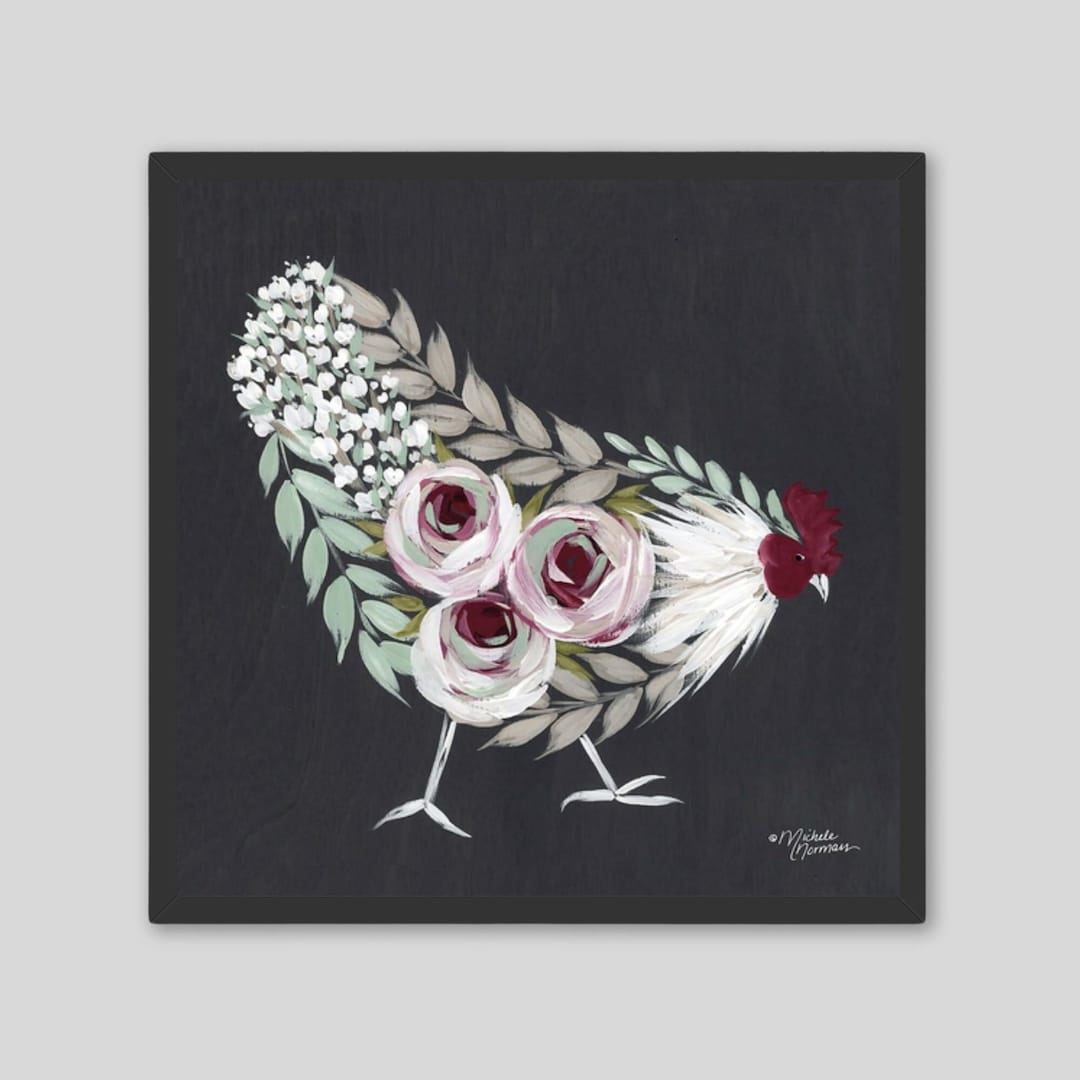 Chicken Decor, Chicken Flower Art Print, Farm Animals Wall Decor ...