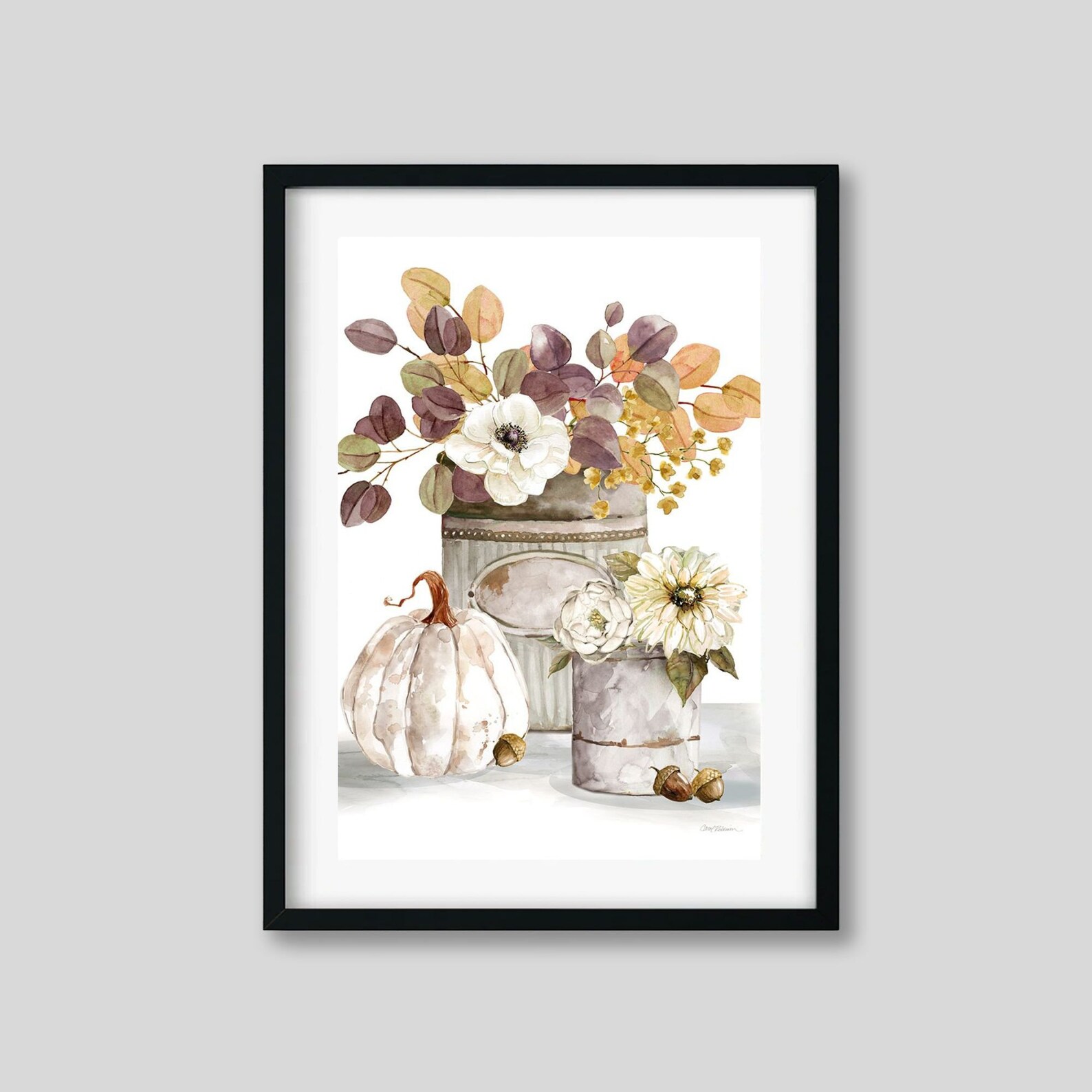 Painting of Fall Foliage Arrangement With Pumpkin, Autumn Color Decor ...