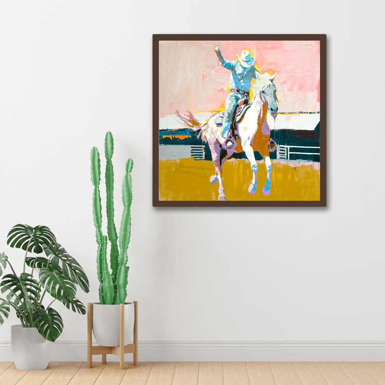 Colorful Cowboy and Horse Modern Western Abstract Painting Print ...