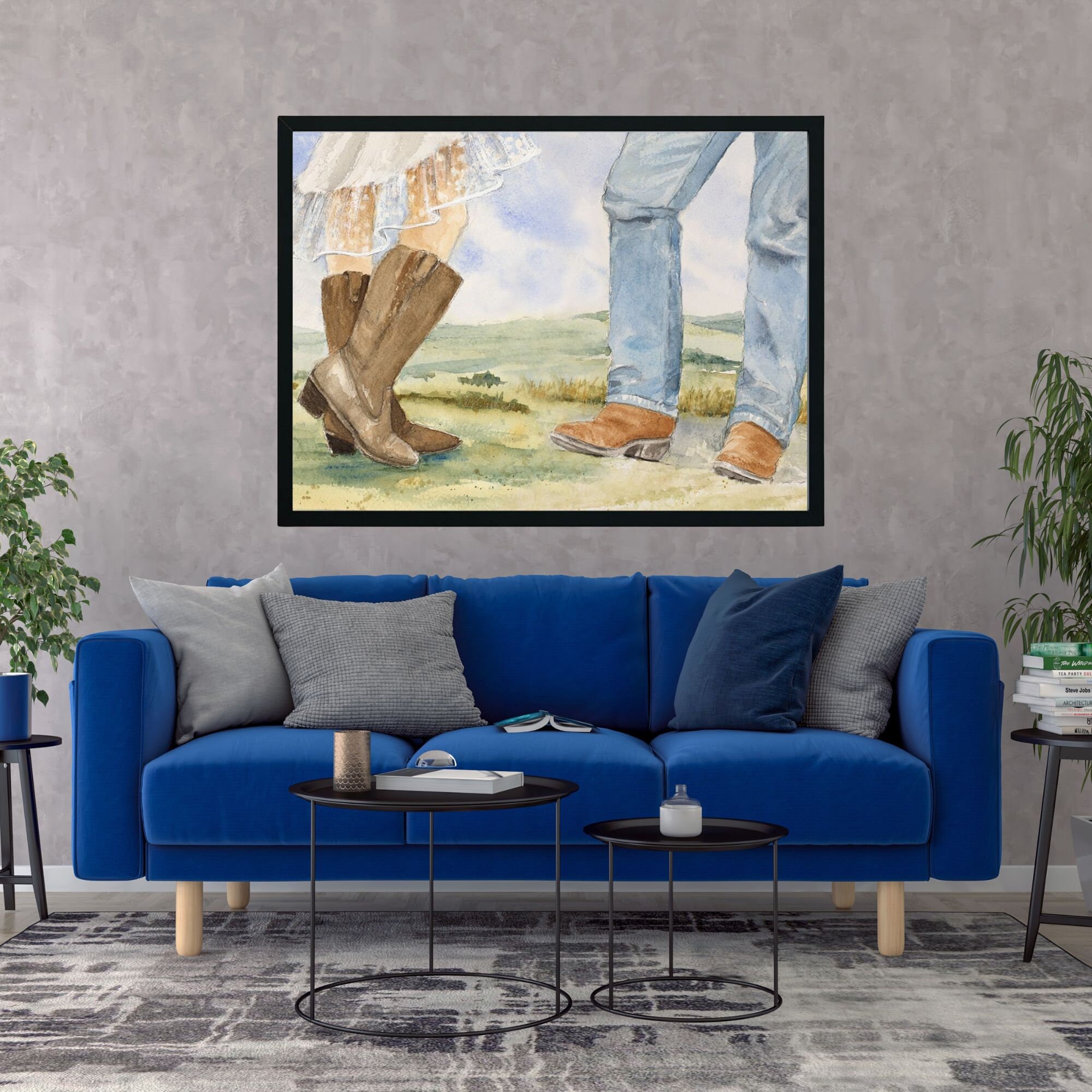 Western Couple Watercolor Illustration Painting Print, Cowboy Boots ...