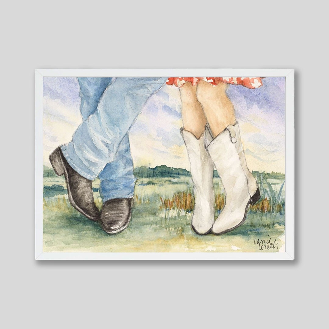 Cowboy and Cowgirl Spring Western Watercolor Illustration Painting ...