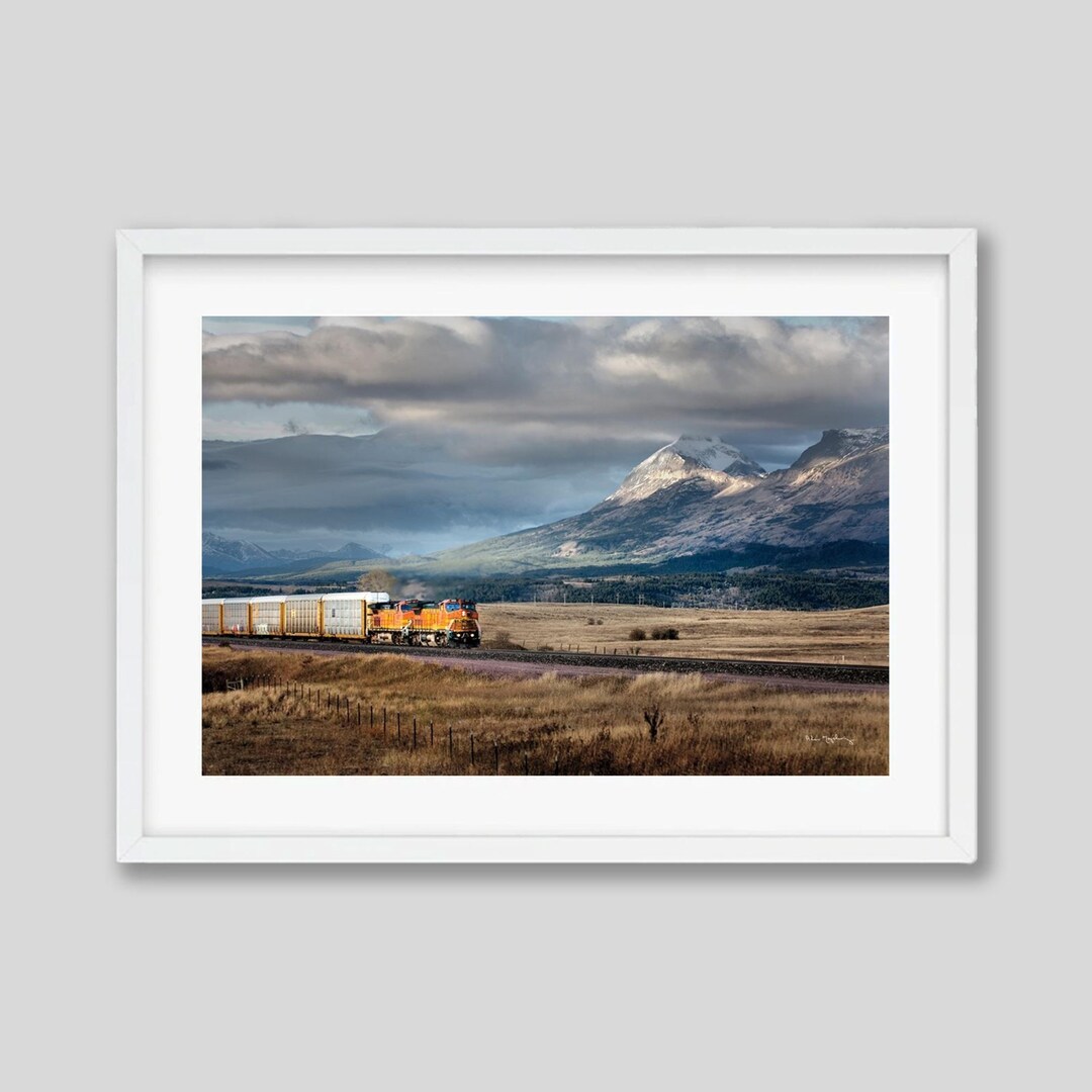 Train Through Scenic Mountain Landscape Photography Print, Stormy Sky ...