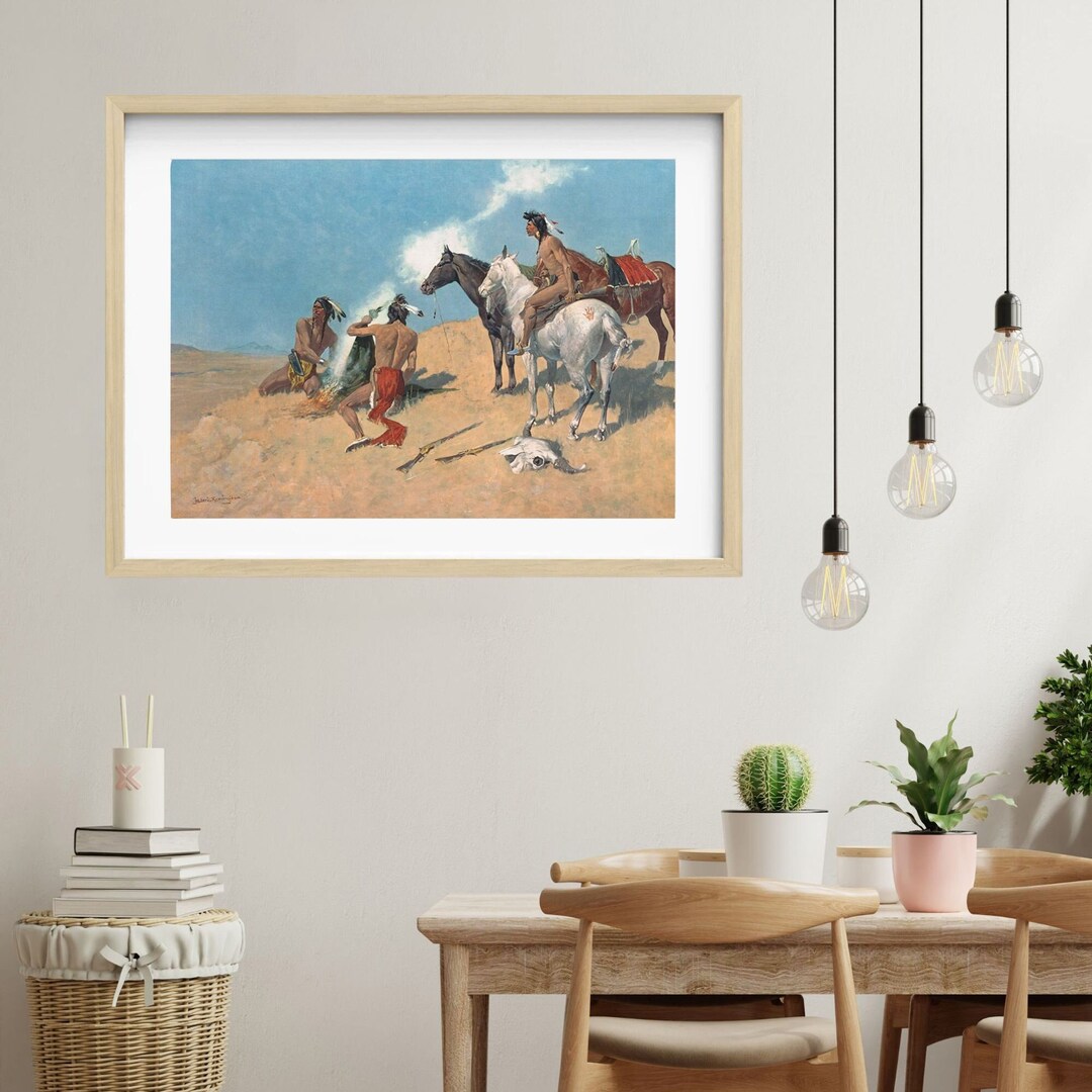 Native American Tribe Sending Smoke Signals Old West Painting Print ...