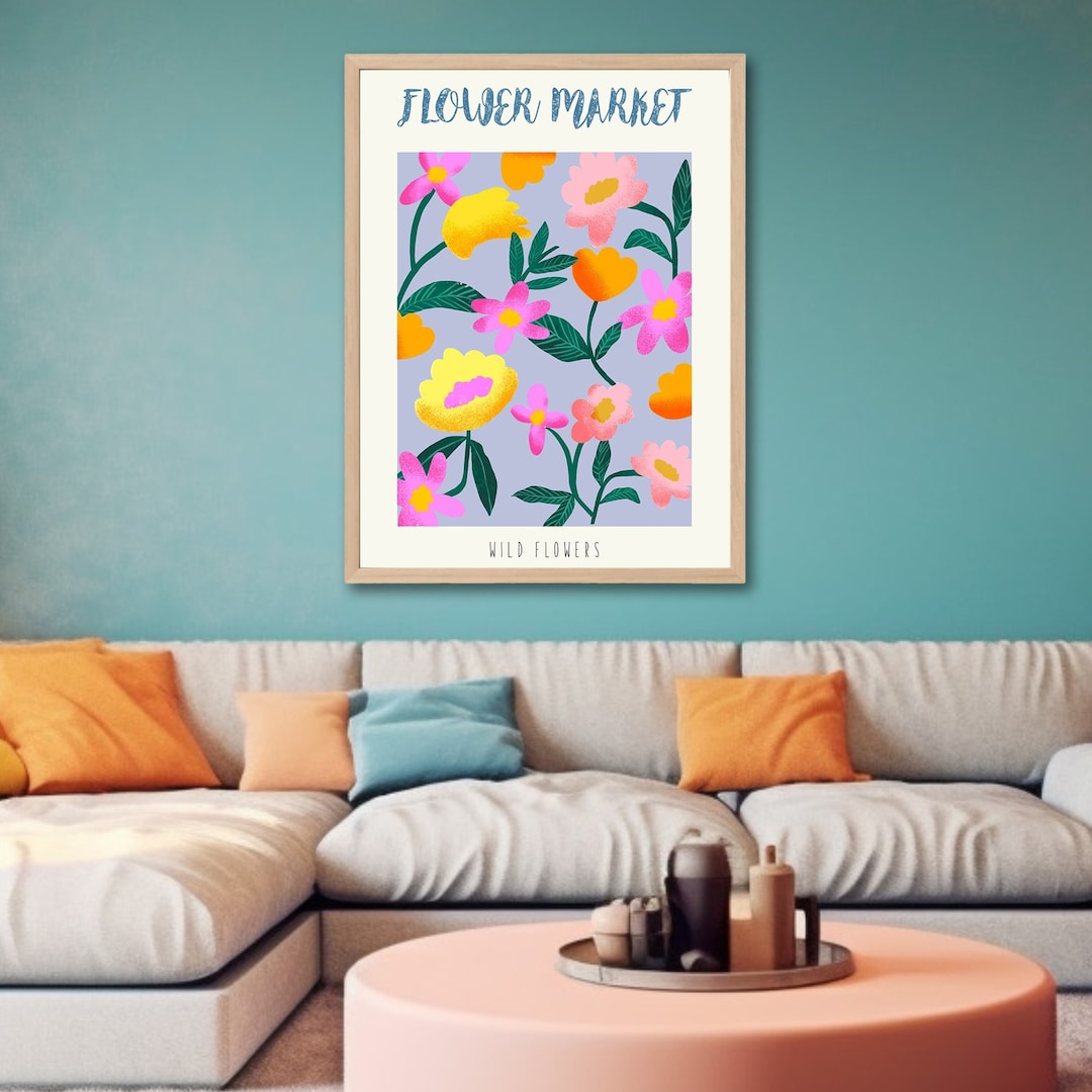 Flower Market Pink Wild Flowers Wall Art Poster Print, Vibrant Floral ...
