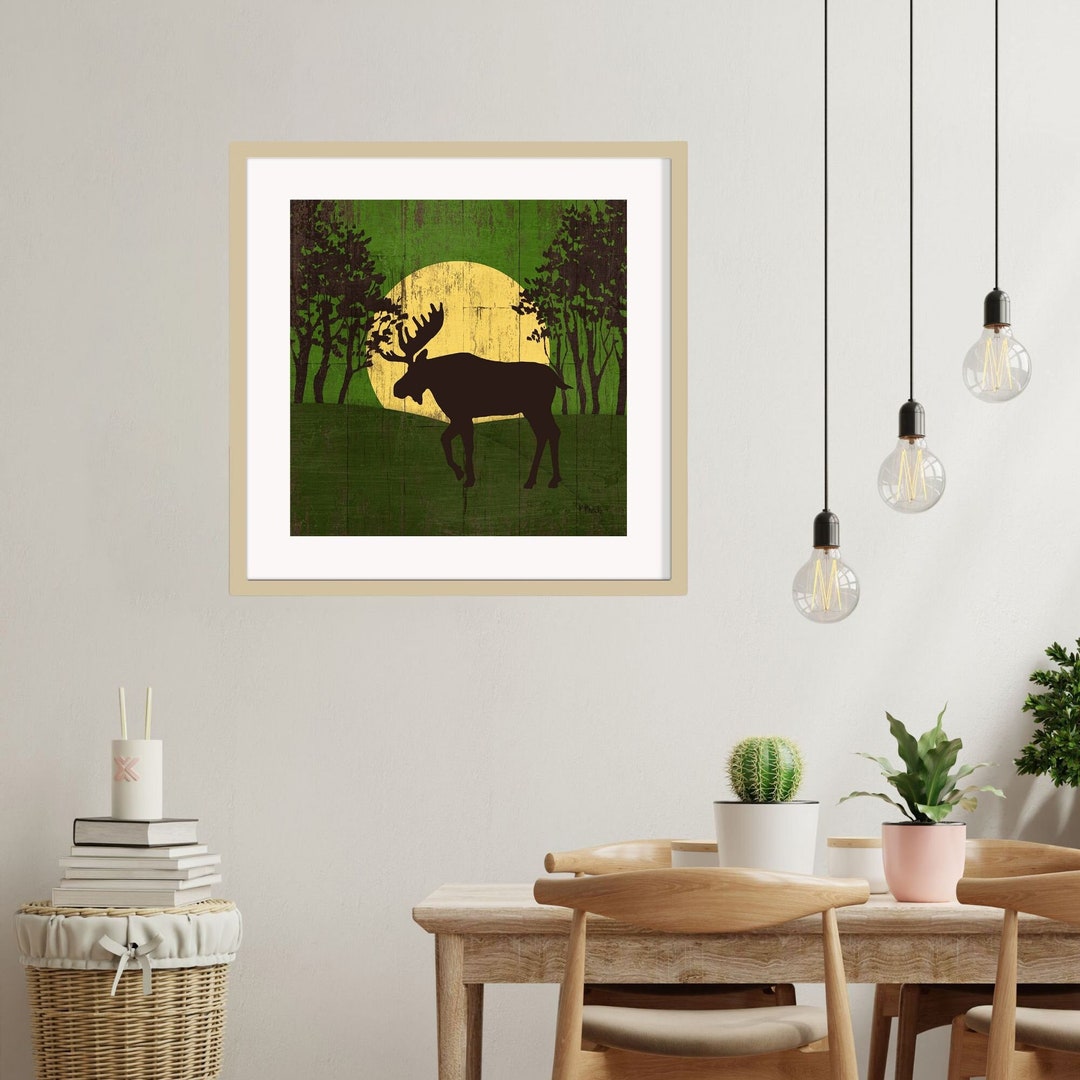 Moose Silhouette on Green Rustic Wood Background, Nature Style Paining ...