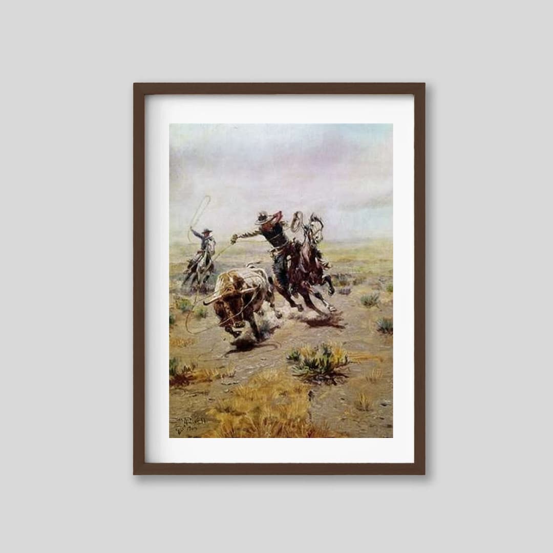 Vintage Cowboy Roping A Steer Art Print, Western Wall Art, Horse Rider ...