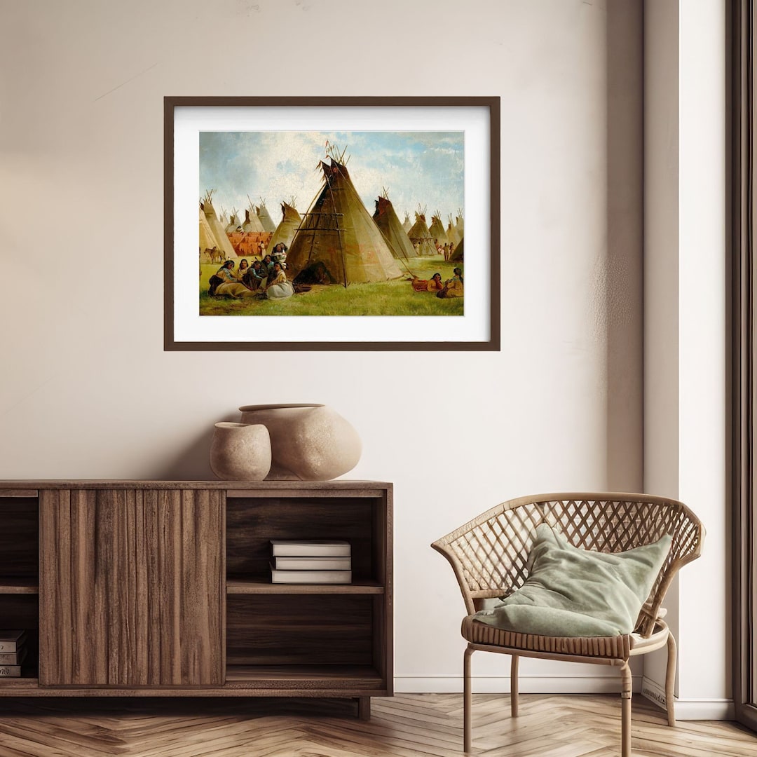 American Indian Teepee Encampment Rustic Painting Print or Custom ...