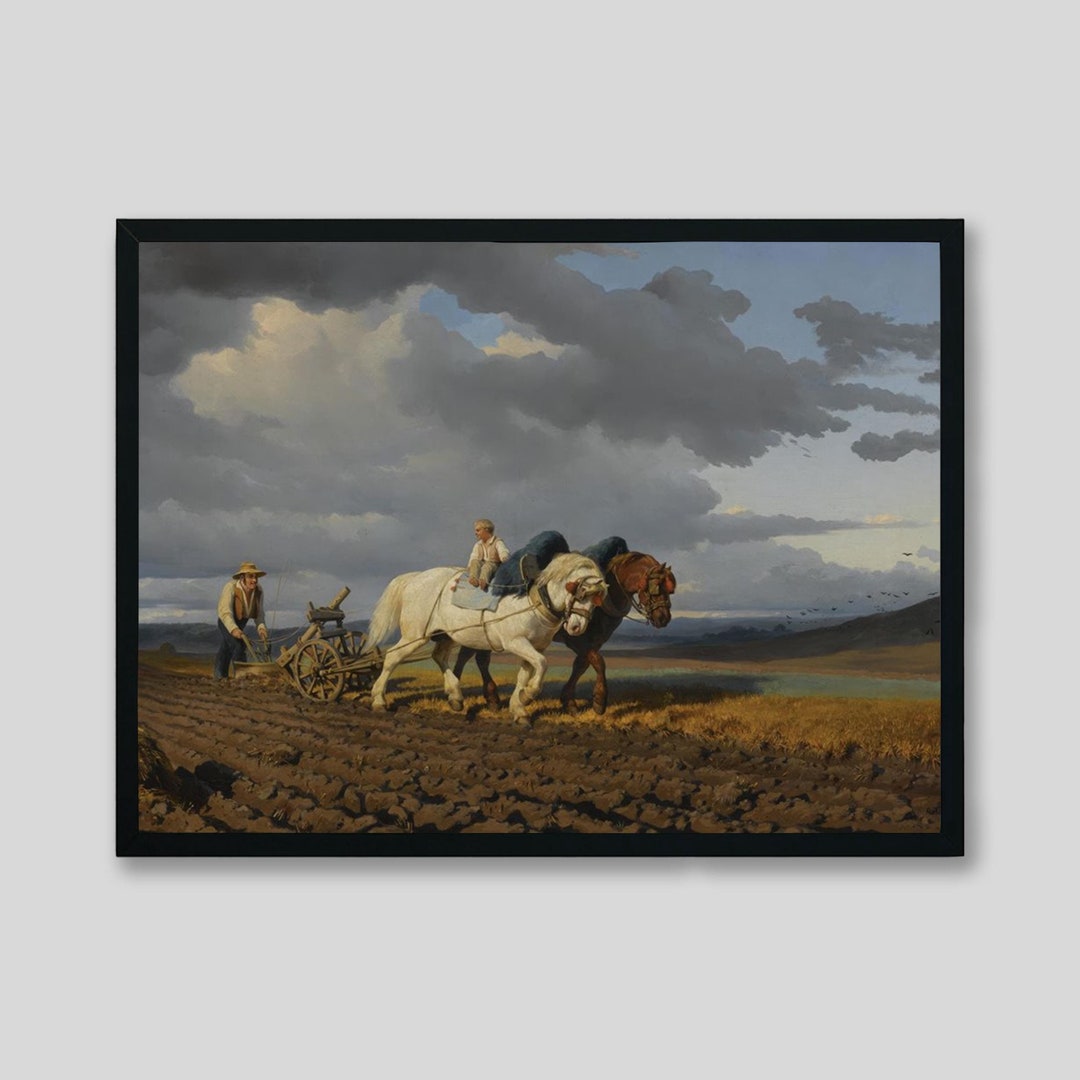 Plough the Fields 19th Century Farmhouse Painting Print, Rustic Country ...