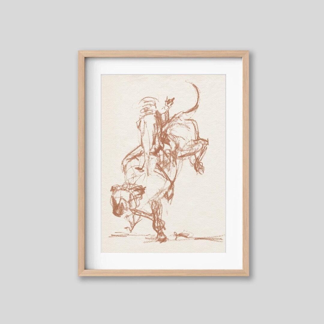 Bull Rider Sketch Art Print: Rodeo Western Decor - Etsy