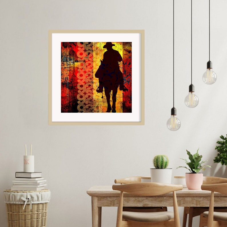 Cowboy Roping Rodeo Abstract Art Painting Print, Colorful Western Wall ...