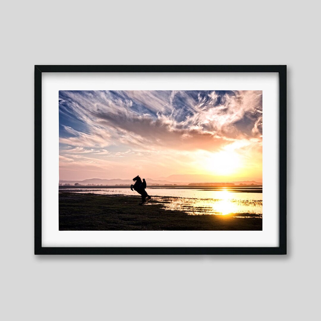 Sunset Horse Rider Landscape Photography Art Print, Cowboy Horse Rider ...
