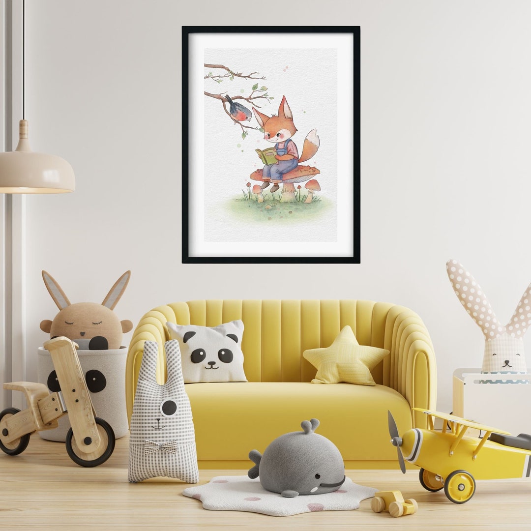 Fox and Bird Cute Storybook Character Illustration Print, Children's ...
