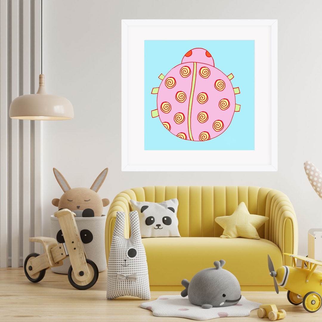 Pink Hand-drawn Style Ladybug Illustration Art Print, Simple Colorful ...