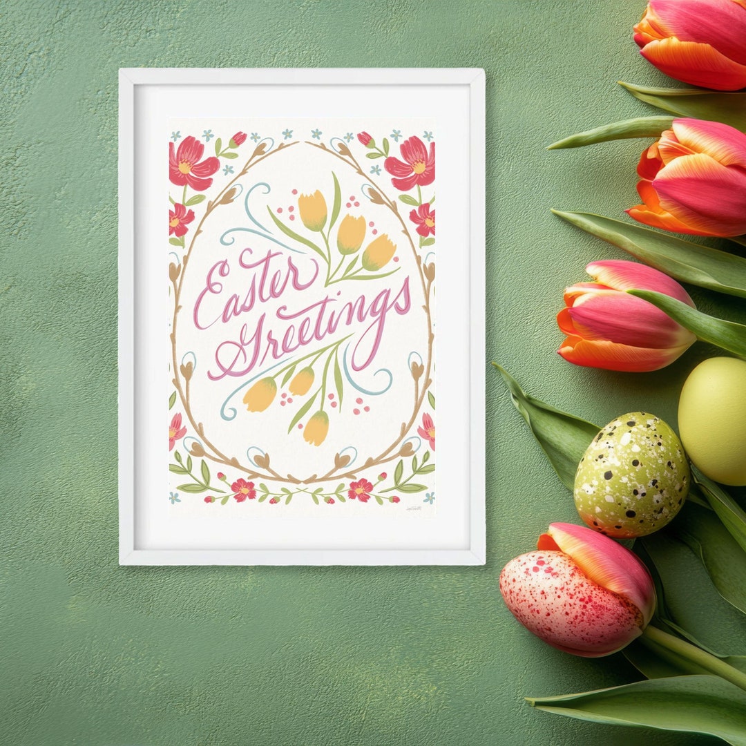 Easter Greetings Spring Floral Art Illustration Pretty Colorful Art ...