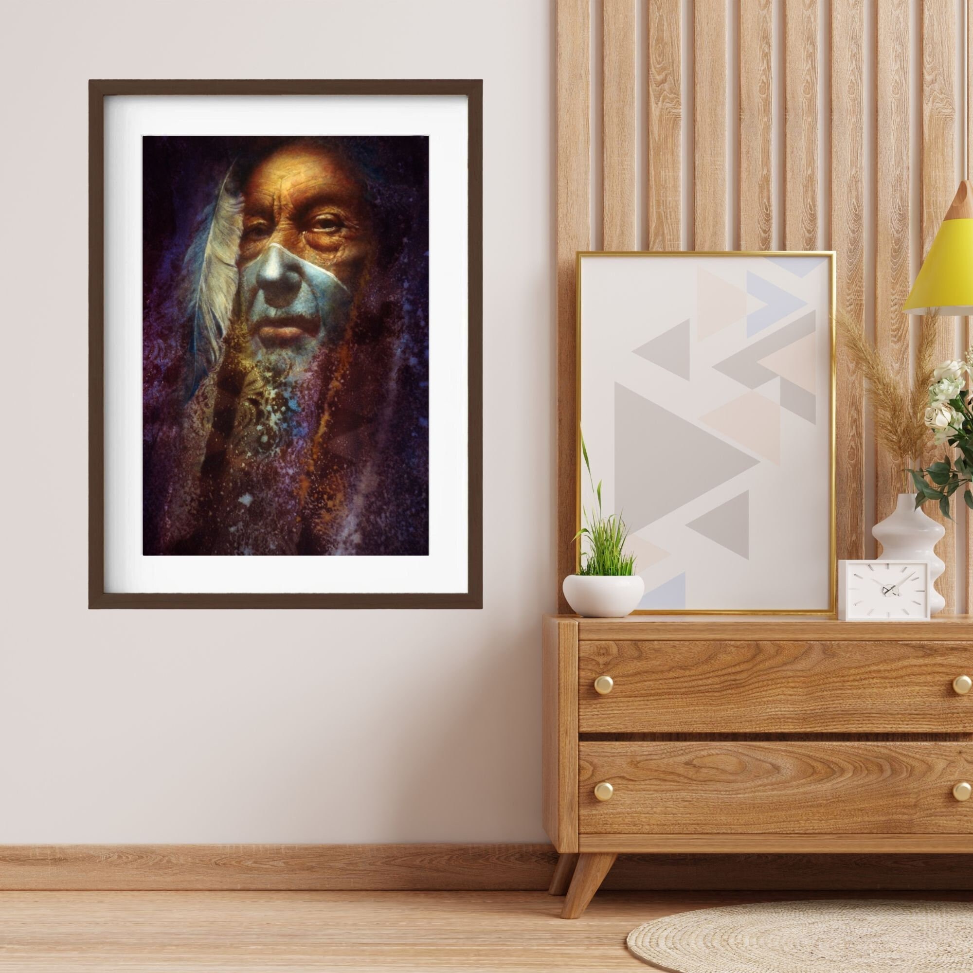 Native American Tribal Chief Fantasy Style Portrait Painting Print ...