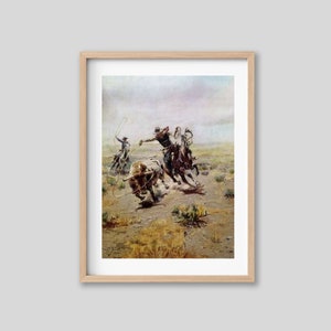 Vintage Cowboy Roping A Steer Art Print, Western Wall Art, Horse Rider ...