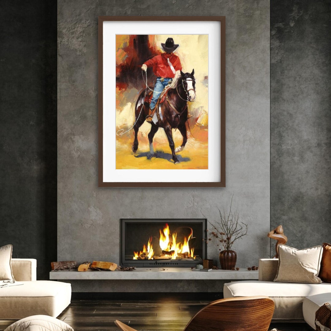 Cowboy Roping Art Print: Vibrant Western Ranch Decor - Etsy