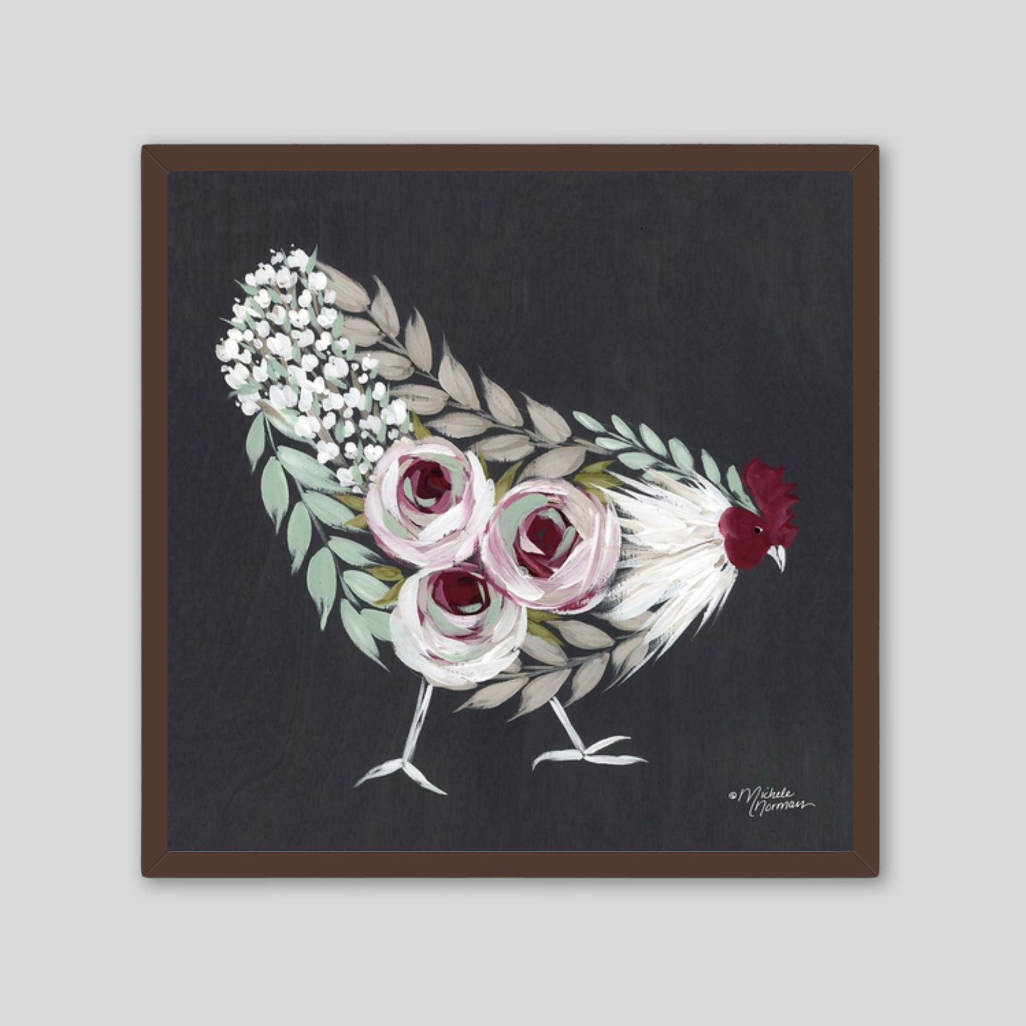Chicken Decor, Chicken Flower Art Print, Farm Animals Wall Decor ...