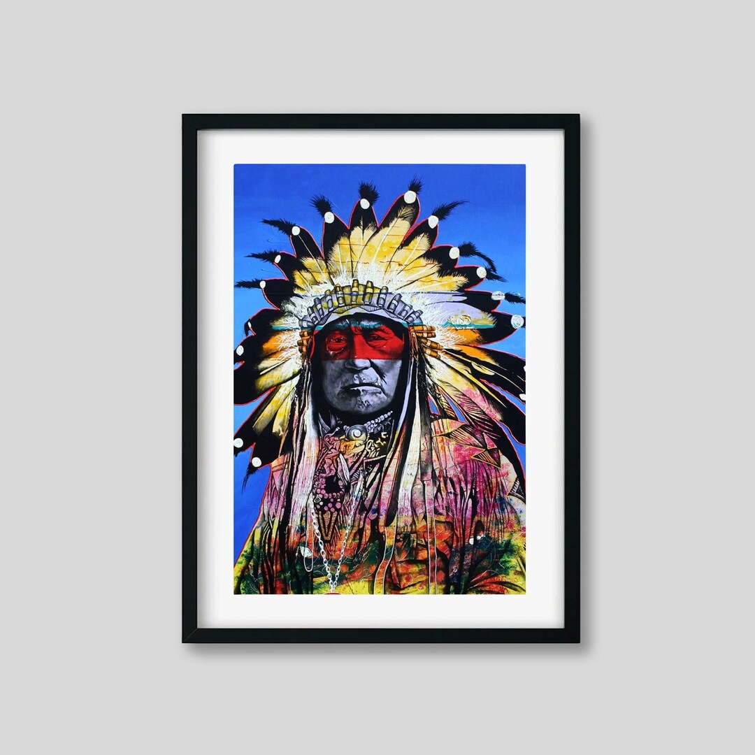 Native American Navajo Chief Abstract Portrait Painting Print, Modern ...