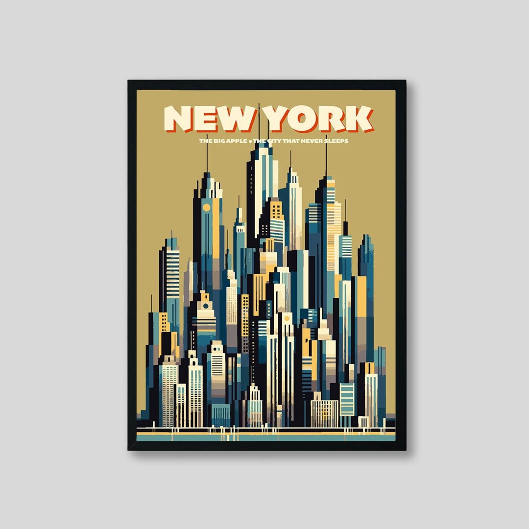 New York City Skyline Retro Travel Wall Art Poster Print, NYC Funky ...