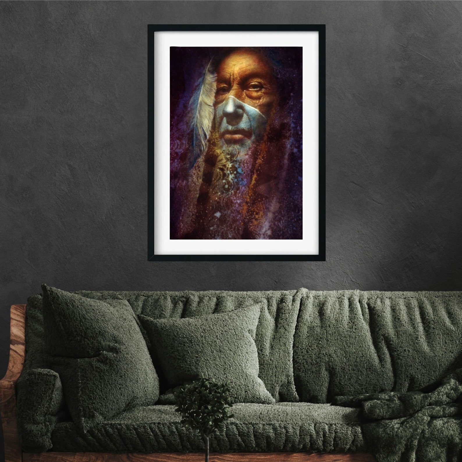 Native American Tribal Chief Fantasy Style Portrait Painting Print ...