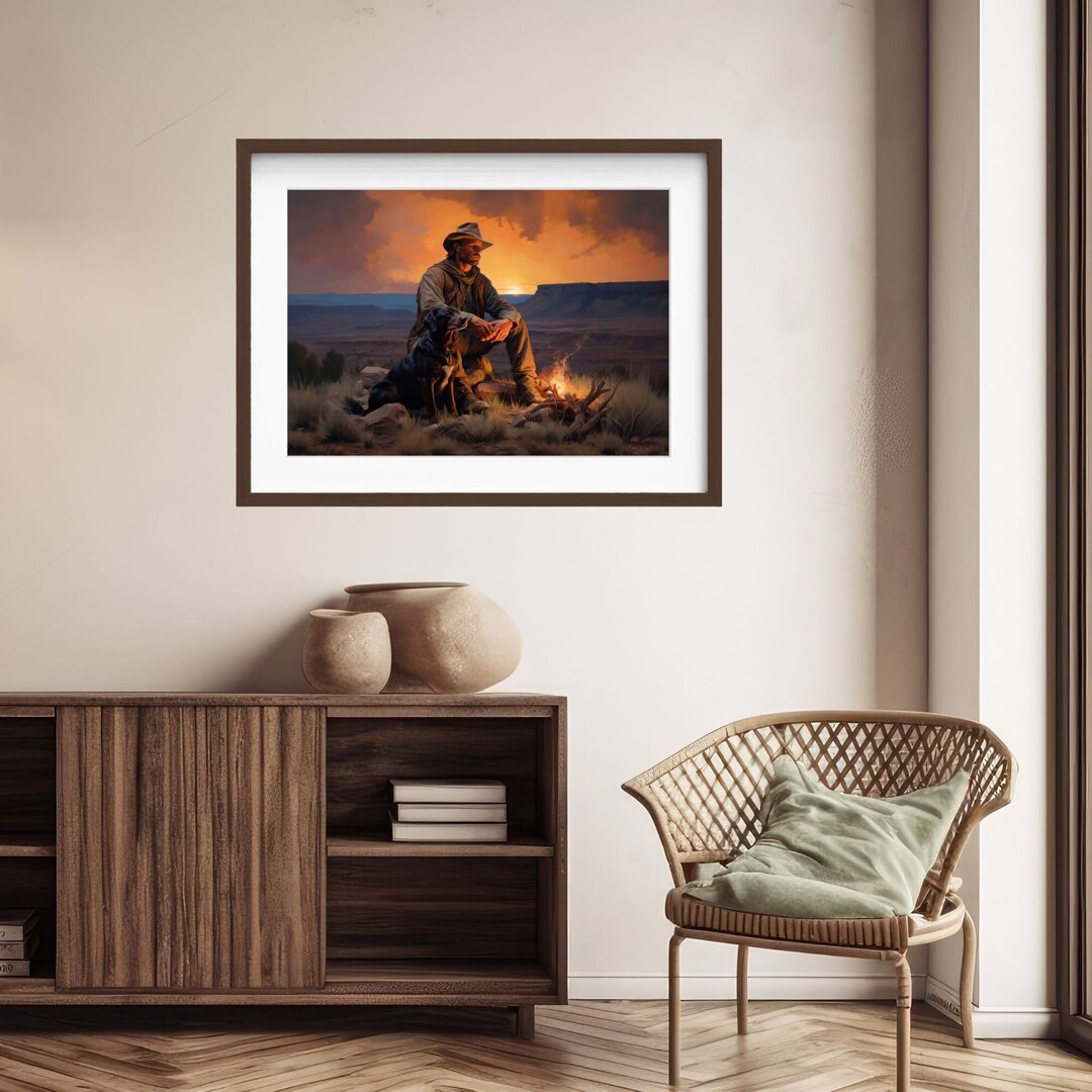 Cowboy Campfire Art Print: Western Landscape Painting - Etsy