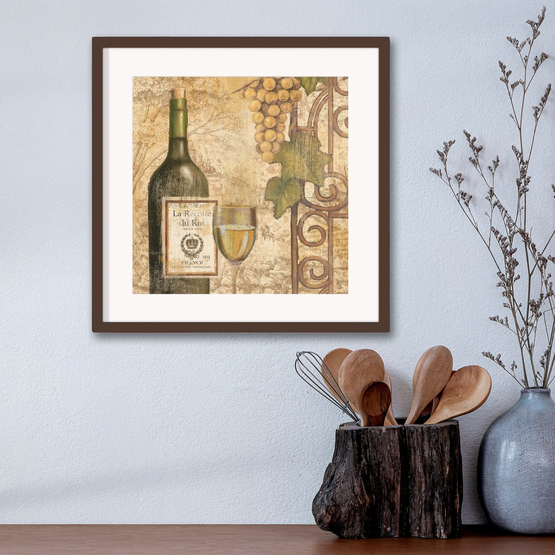 Vintage White Wine Wall Art Painting Print, Rustic Style French ...