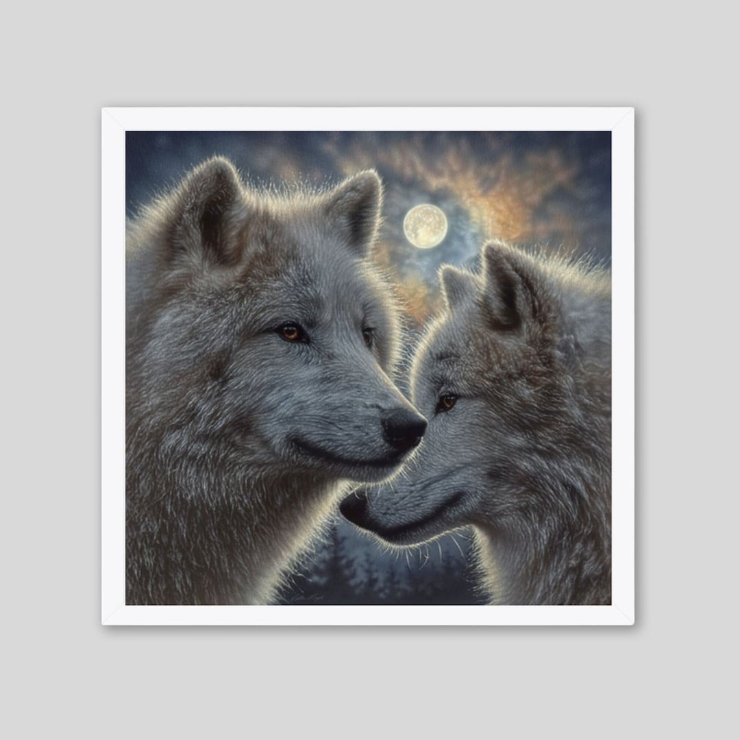 Two Wolves Artwork, Wolf Art Print Wall Decor, Framed Wild Animal Art Prints, Country Wall ...
