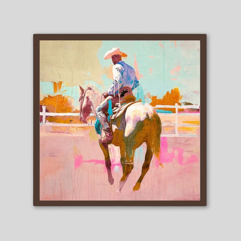 American Cowboy Horse Riding Modern Western Abstract Painting Print ...