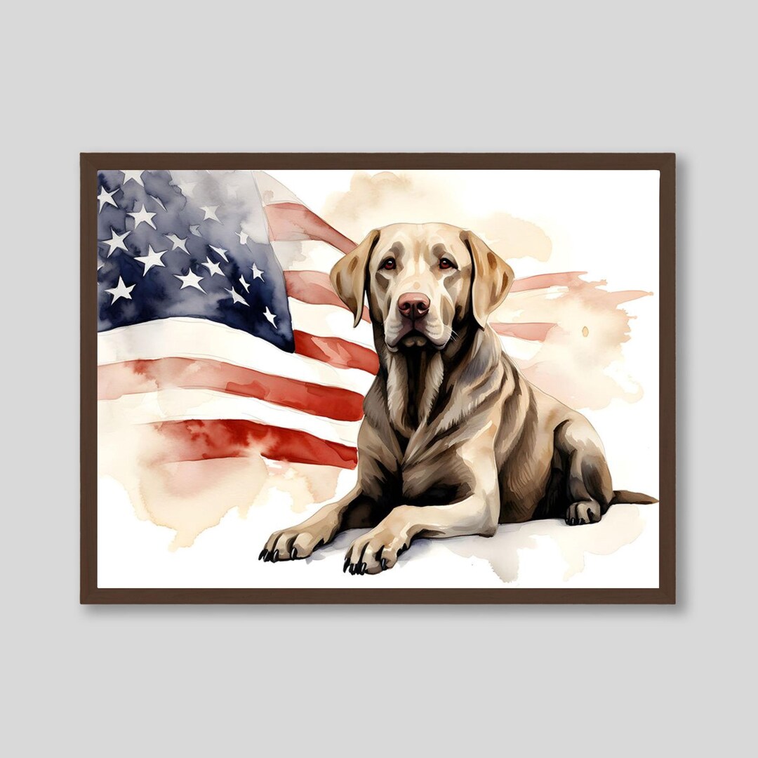 Labrador Pup and American Flag Patriotic Dog Wall Art Print or Wood ...