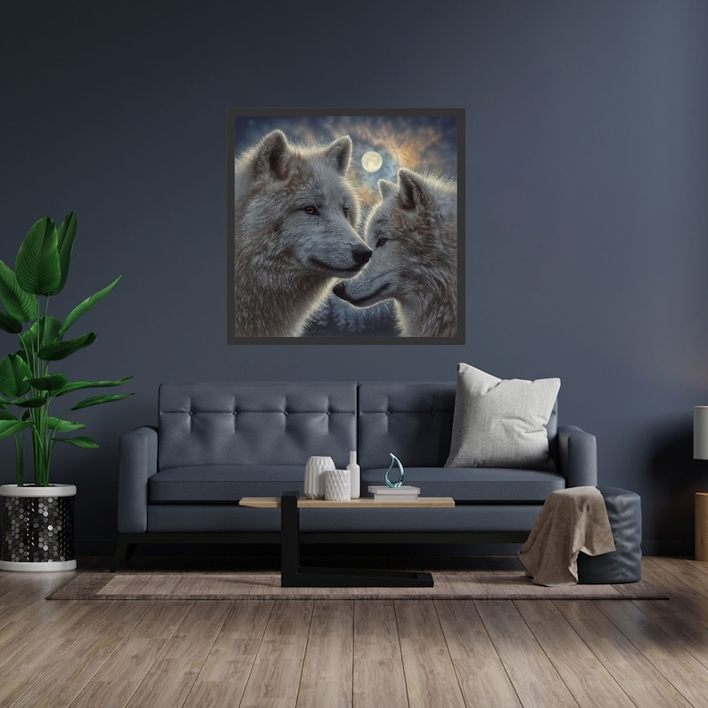 Two Wolves Artwork, Wolf Art Print Wall Decor, Framed Wild Animal Art ...