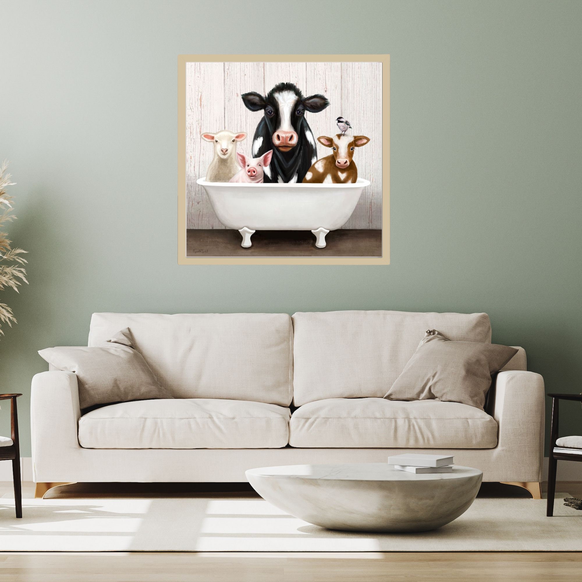 Farm Animals in Tub Art Print: Barnyard Bath Decor - Etsy
