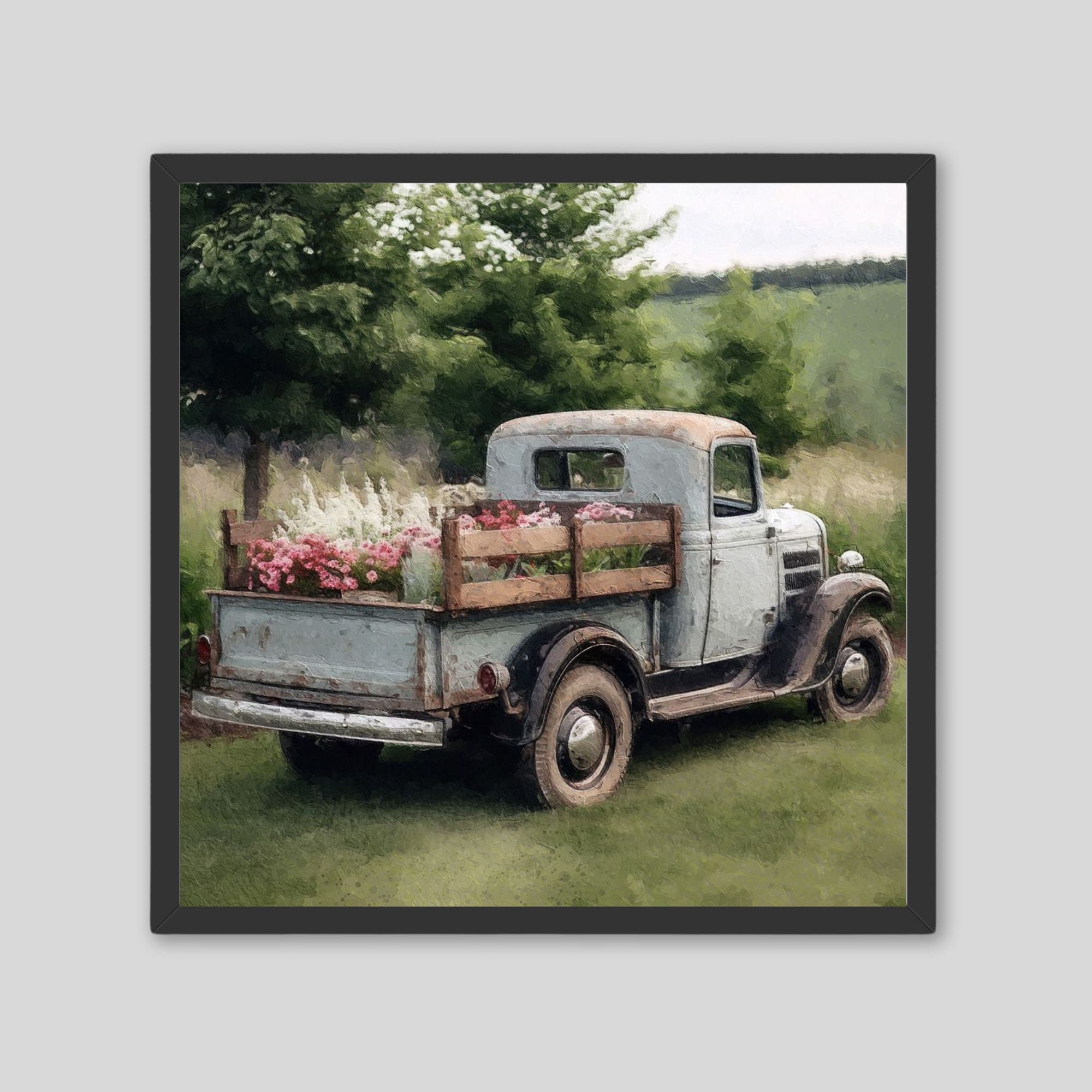 Rustic Country Flower Truck Painting Print, Classic Farmhouse Truck Art ...