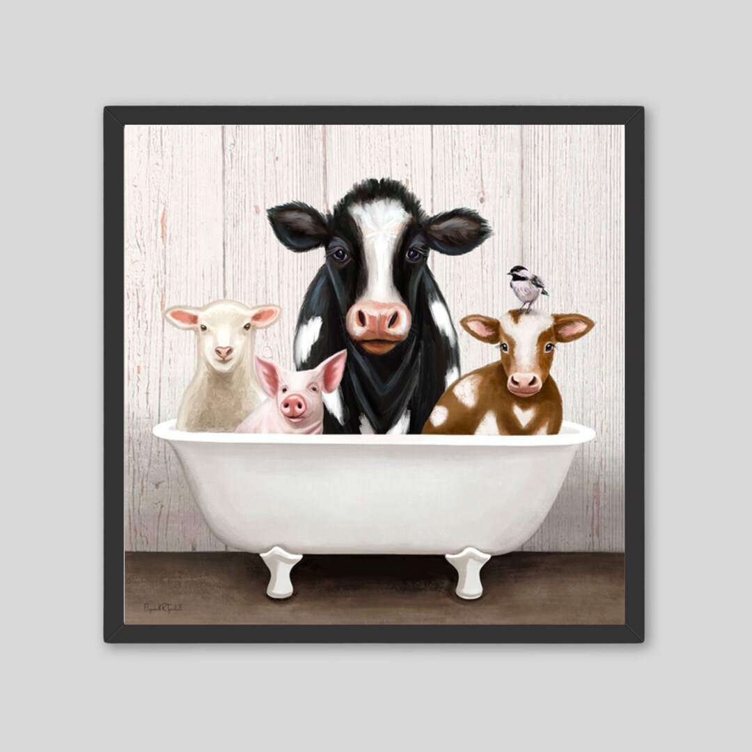 Farm Animals in Tub Art Print: Barnyard Bath Decor - Etsy